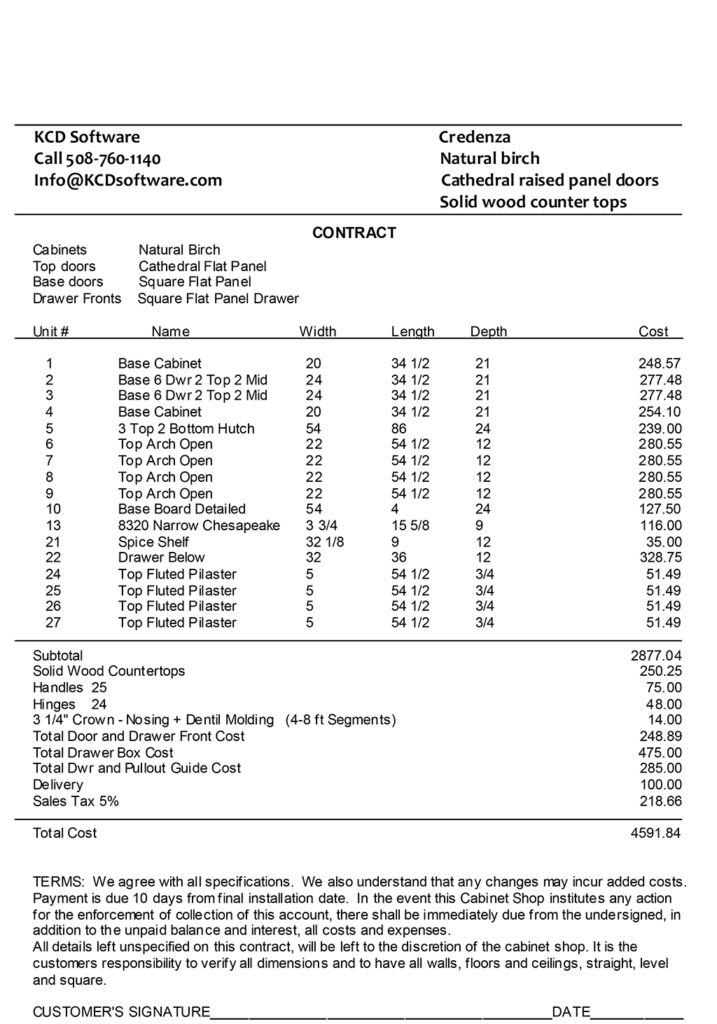 Pricing Contract Cab Report - KCD Software